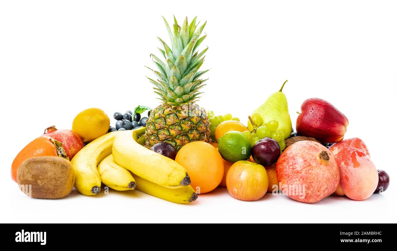 Mix of Fresh Organic Fruits isolated on white background Stock Photo ...