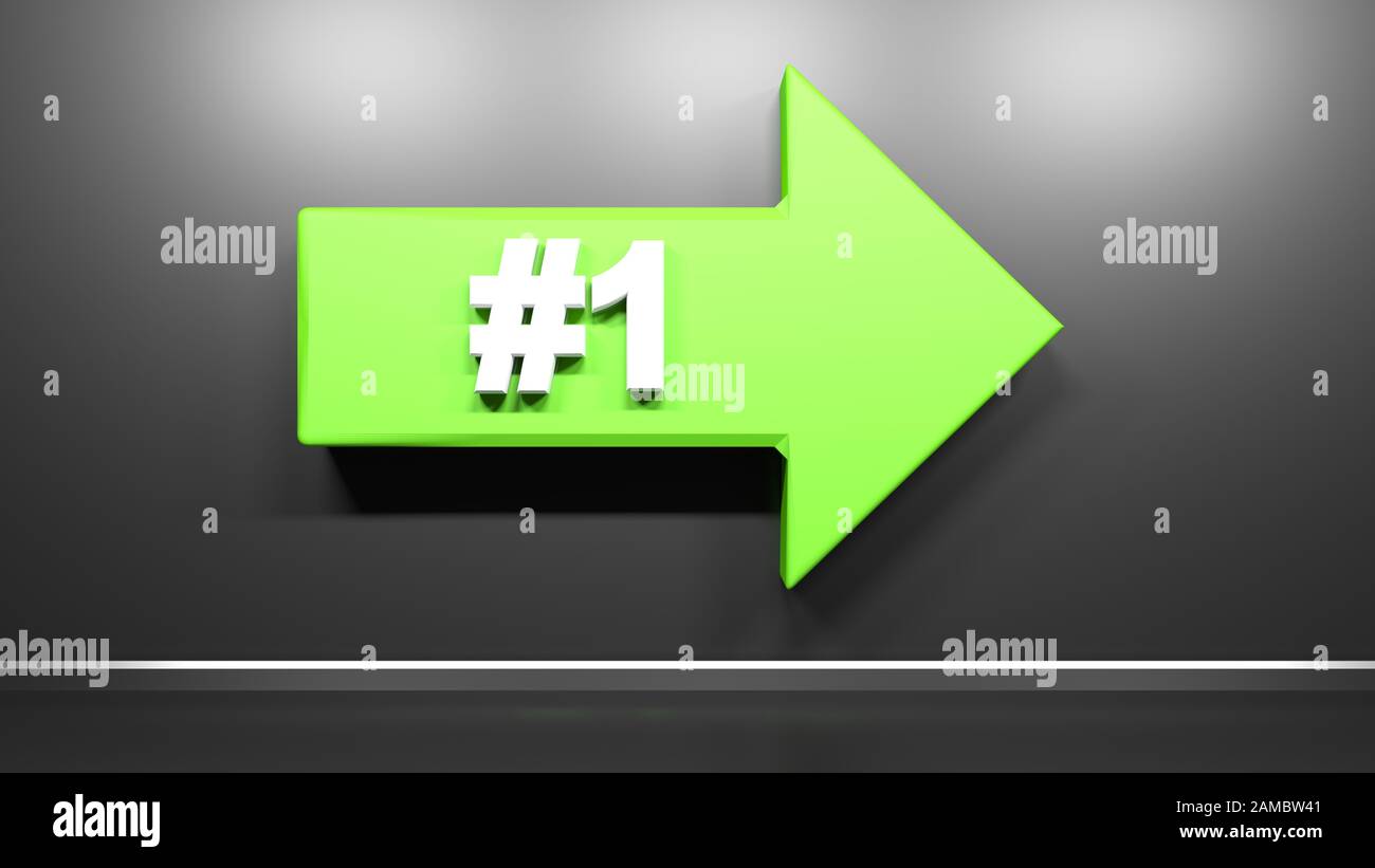Number One green arrow at black background - 3D rendering illustration ...