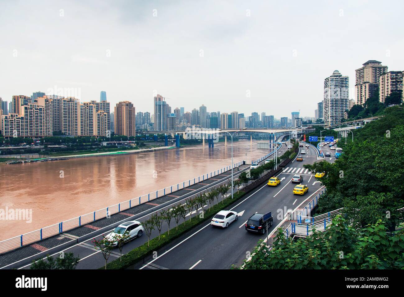 Chongqing, China - July 23, 2019: Multilayer roads and traffic by the ...