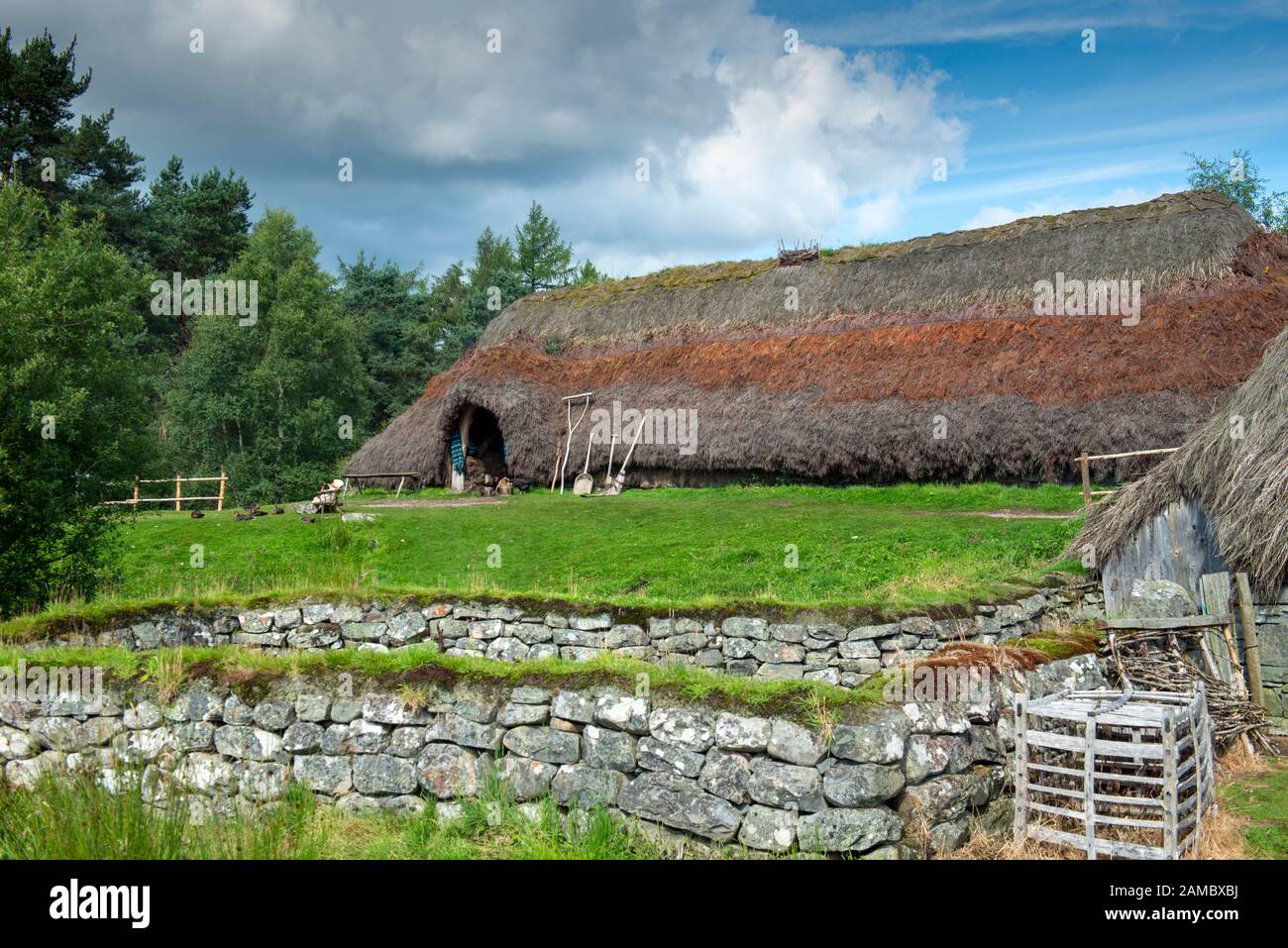 Traditional style croft house at the open air Highland Folk Museum in ...