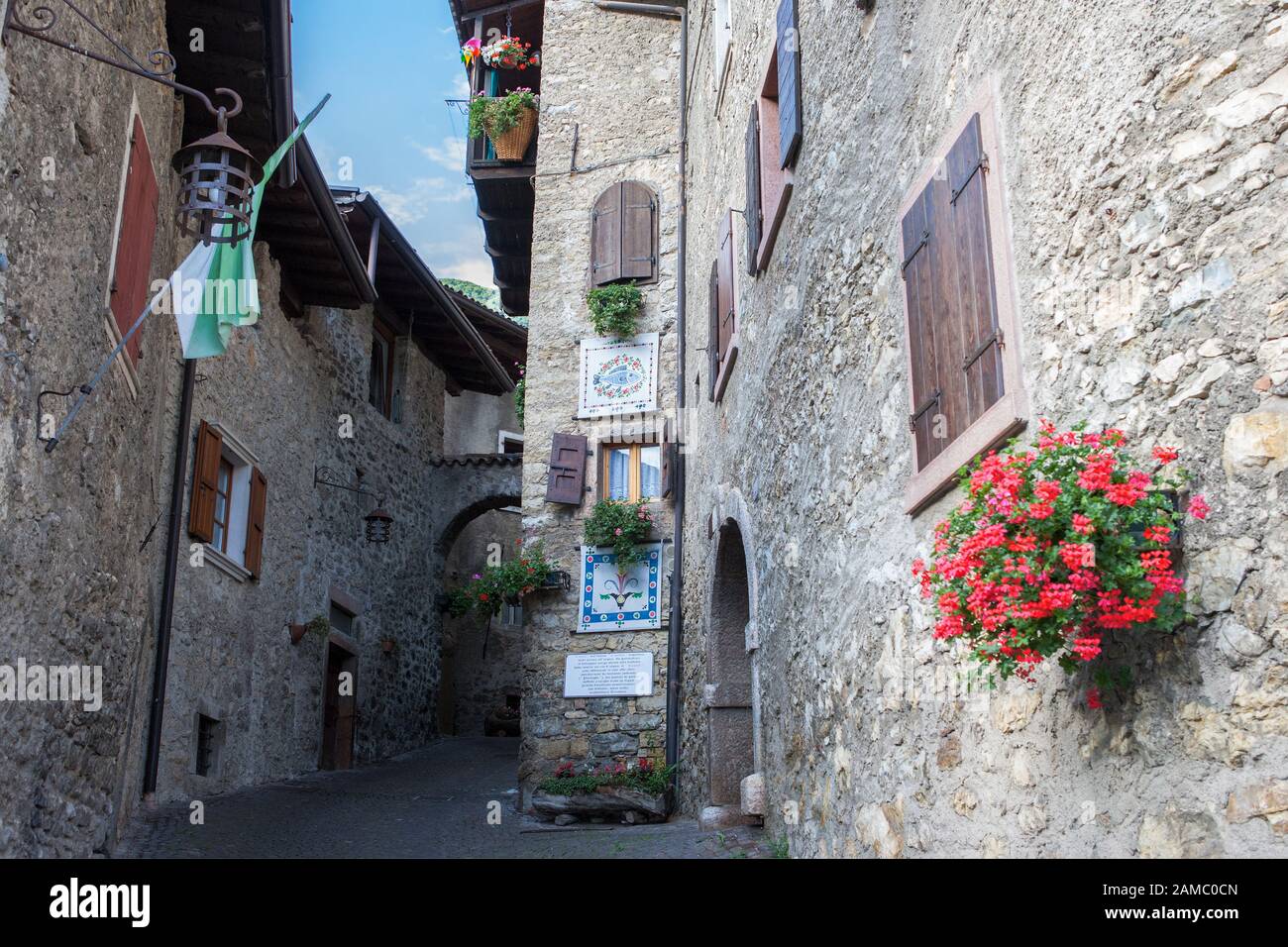 Via Ettore Fieramosca in the medieval village of Canale di Tenno ...