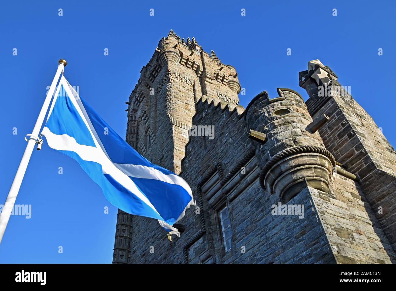Wallace Monument, Stirling, Scotland with Scottish flag flying in ...