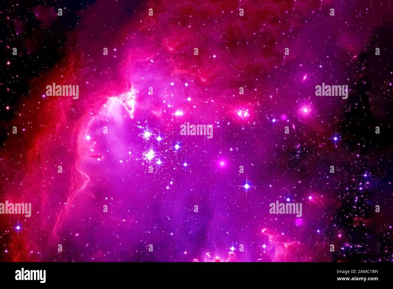 Violet nebula, with bright beautiful stars and dark areas. Elements of ...