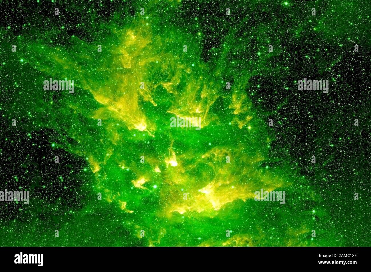 Green cosmic nebula with bright areas and stars. Elements of this image ...