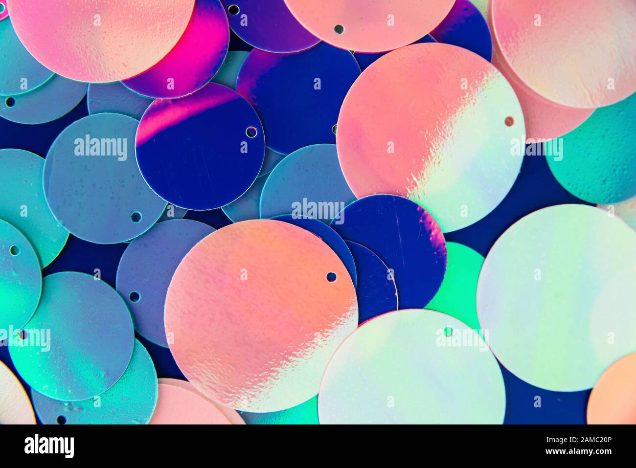 Big round holographic sequins abstract colorful background Stock Photo ...