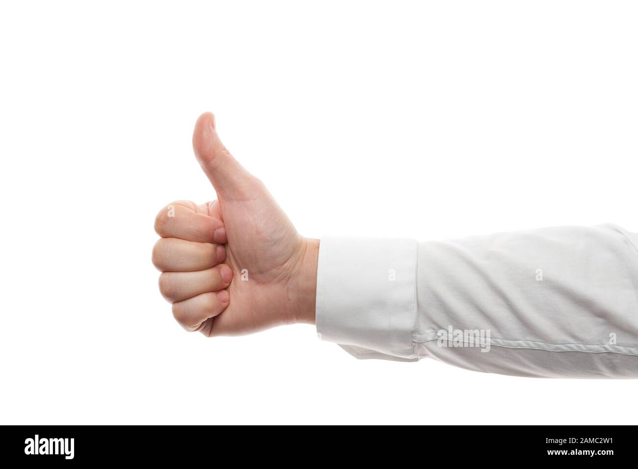 Man hands, good or like gesture isolated on white background. White ...