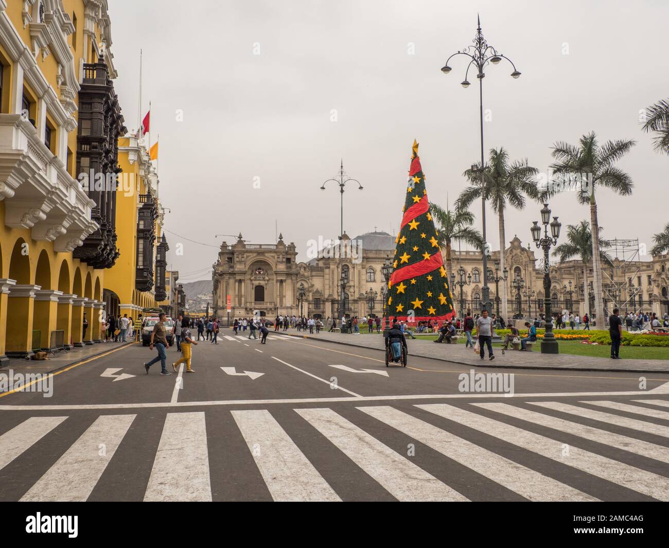 Lima, Peru - December 12, 2019: Big Christmas tree waiting for a ...