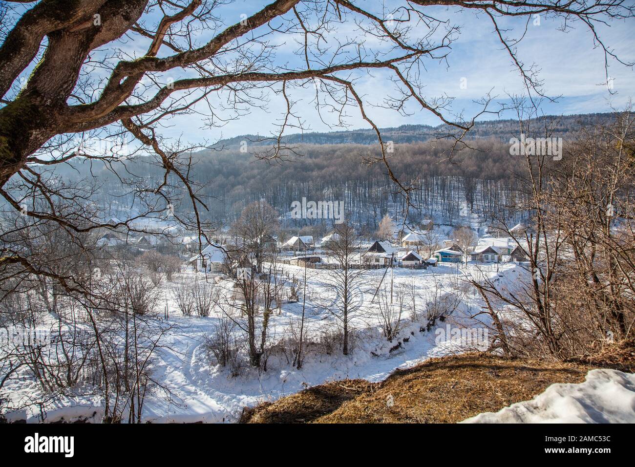 Countryside view in snowy winter Stock Photo - Alamy