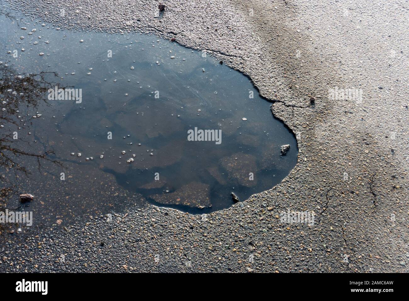 road pothole flooded with board water, close-up. Background a texture ...