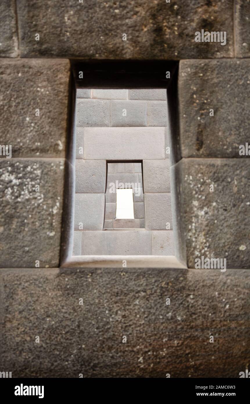 Ancient inca stone windows that connect the different rooms of the Inca ...