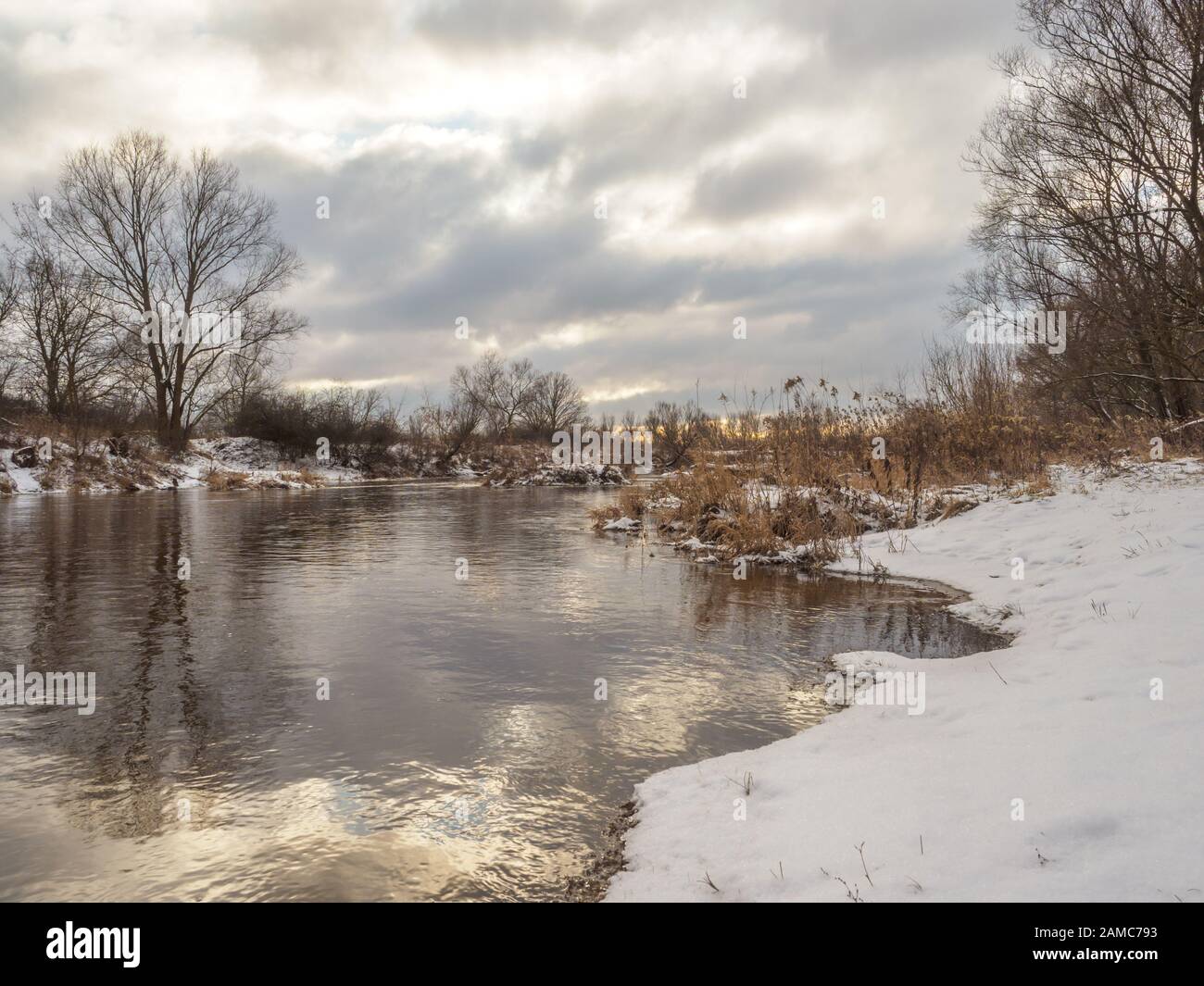 Swider river during winter season. Jozefow. Otwock, Świder. Natura 2000 ...