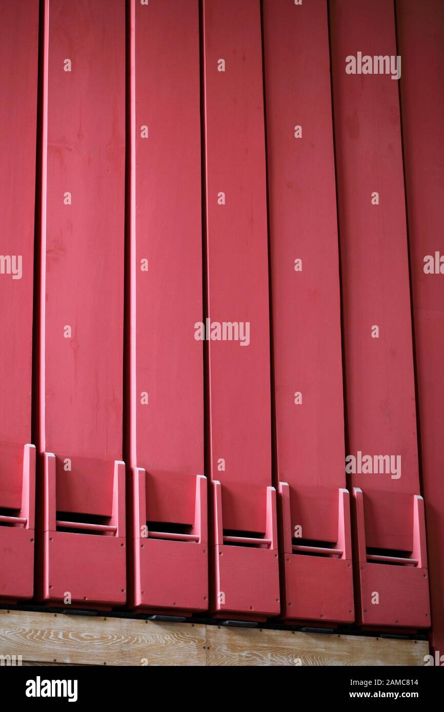 Pink Bass Organ Pipes from a large pipe organ. Wooden Stock Photo - Alamy