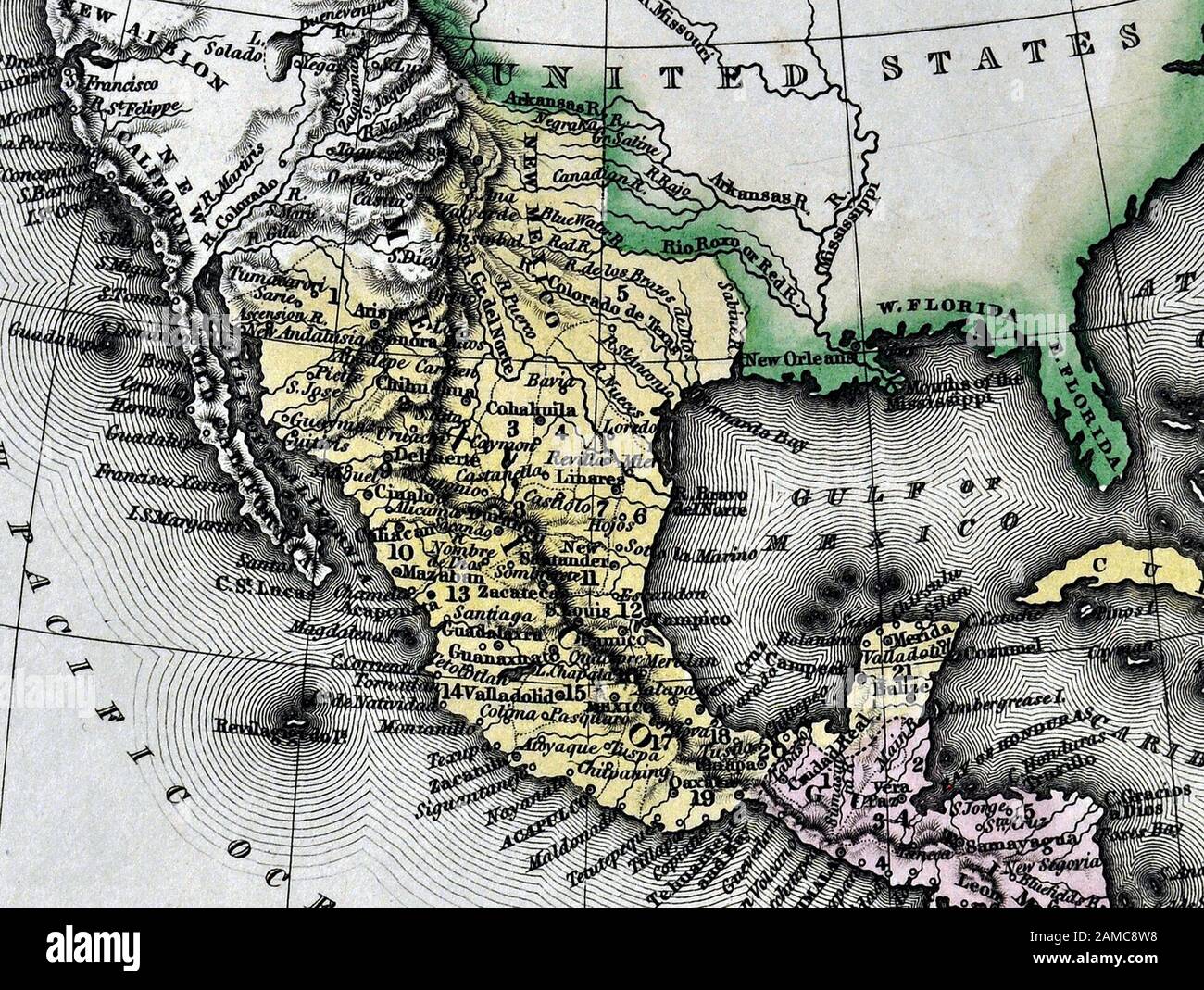 1834 Carey Map of Mexico and Spanish Texas California Stock Photo - Alamy