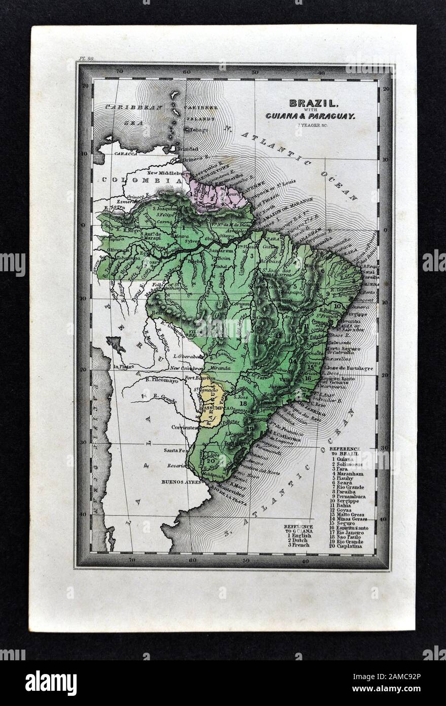 1834 Carey Map of Brazil Paraguay Uruguay and Guyana South America ...