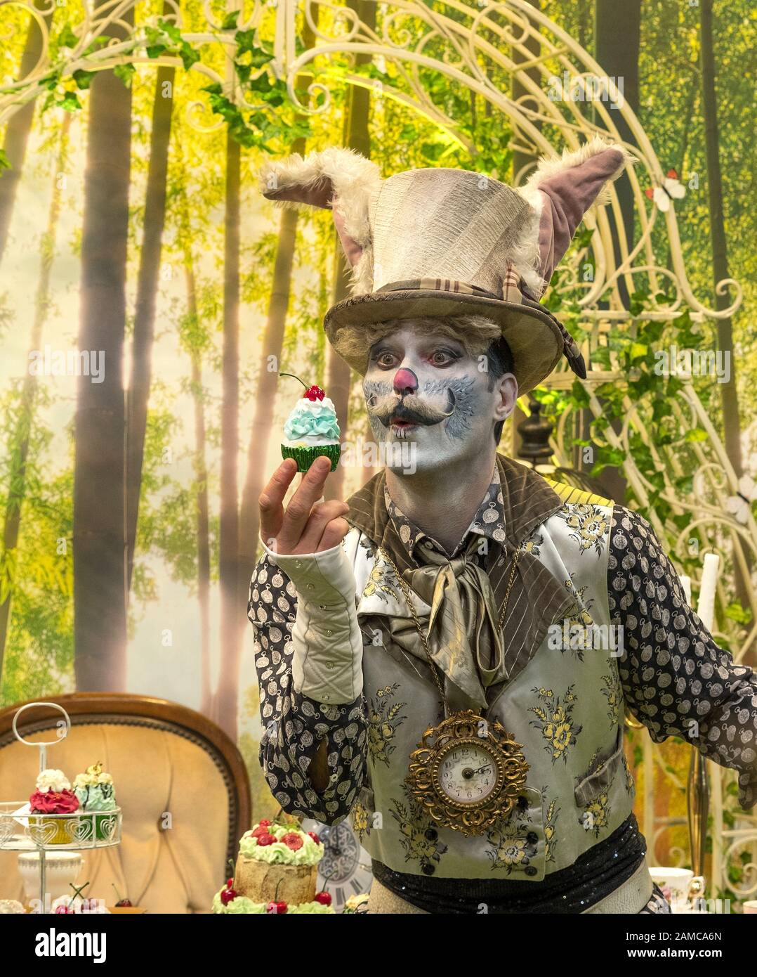 Alice In Wonderland Mad Hatter character posing for photographs Stock ...