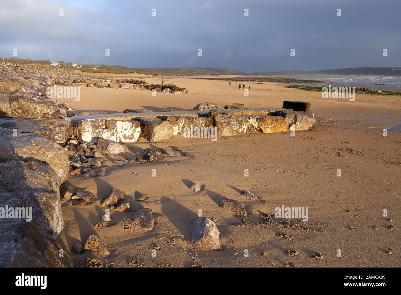 Sea defences at Newton Beach nr Porthcawl, South Wales Stock Photo - Alamy
