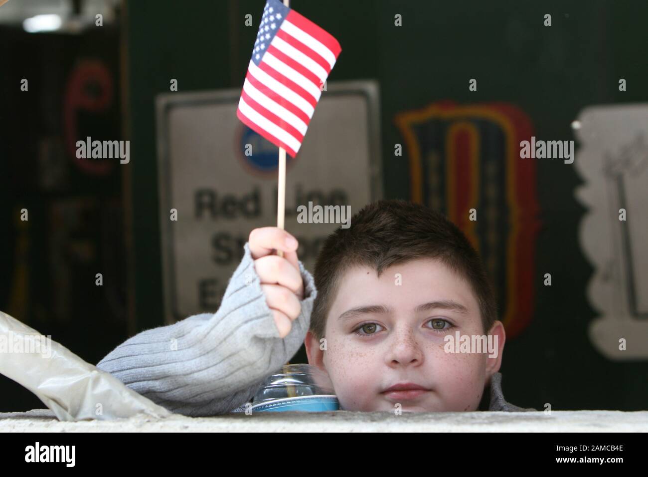 child waving d'flag Stock Photo - Alamy