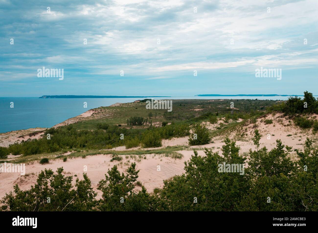 Landscape shot of the Sleeping Bear Dunes with Lake Michigan and the ...
