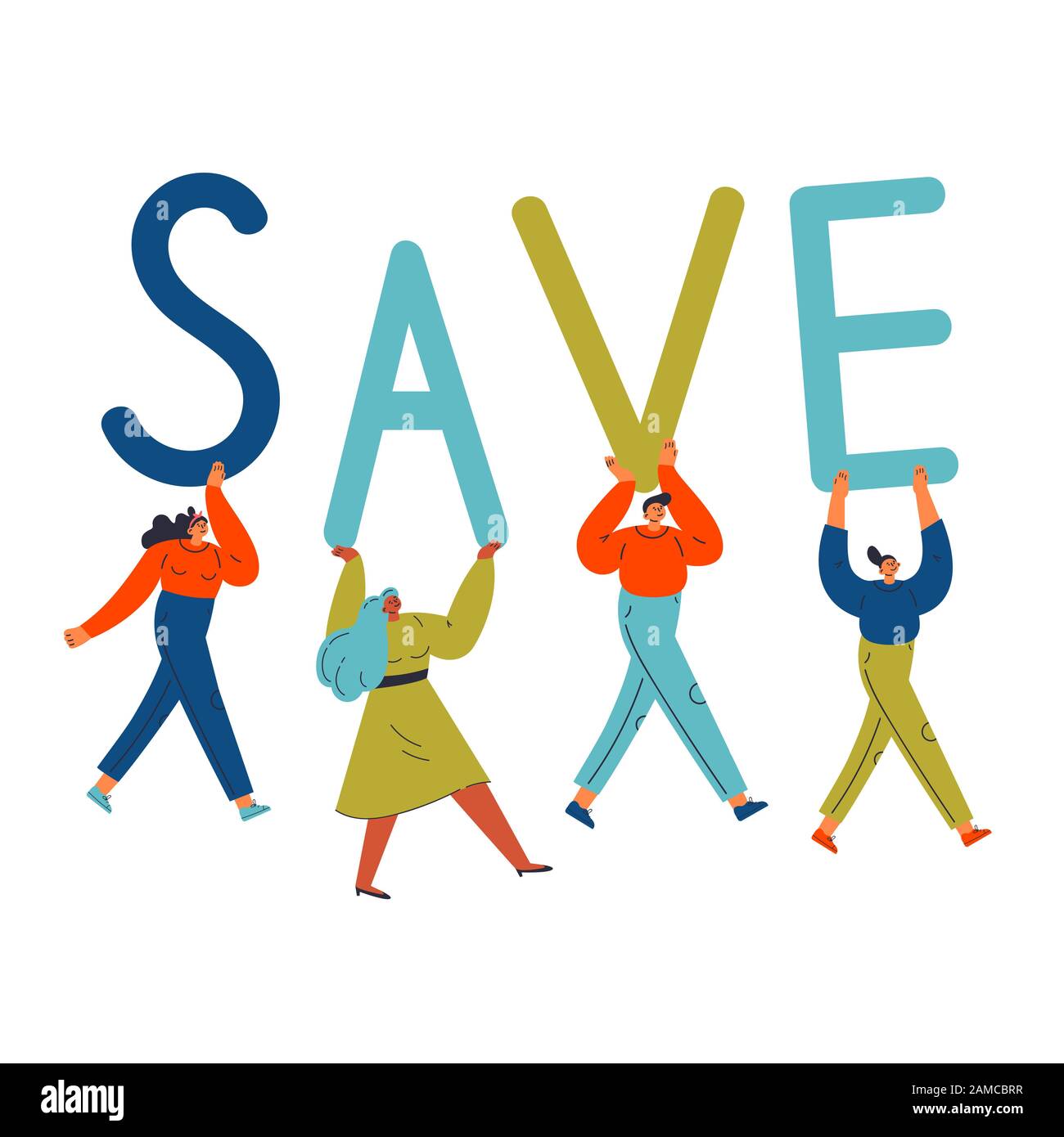 Diverse people carry letters Save lettering Stock Vector Image & Art ...