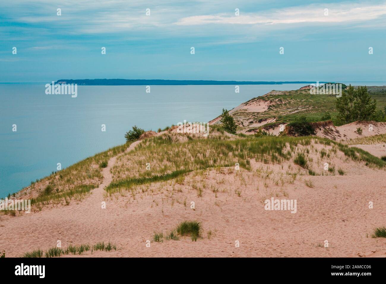 Shot from the top of the Sleeping Bear dunes overlooking Lake Michigan ...