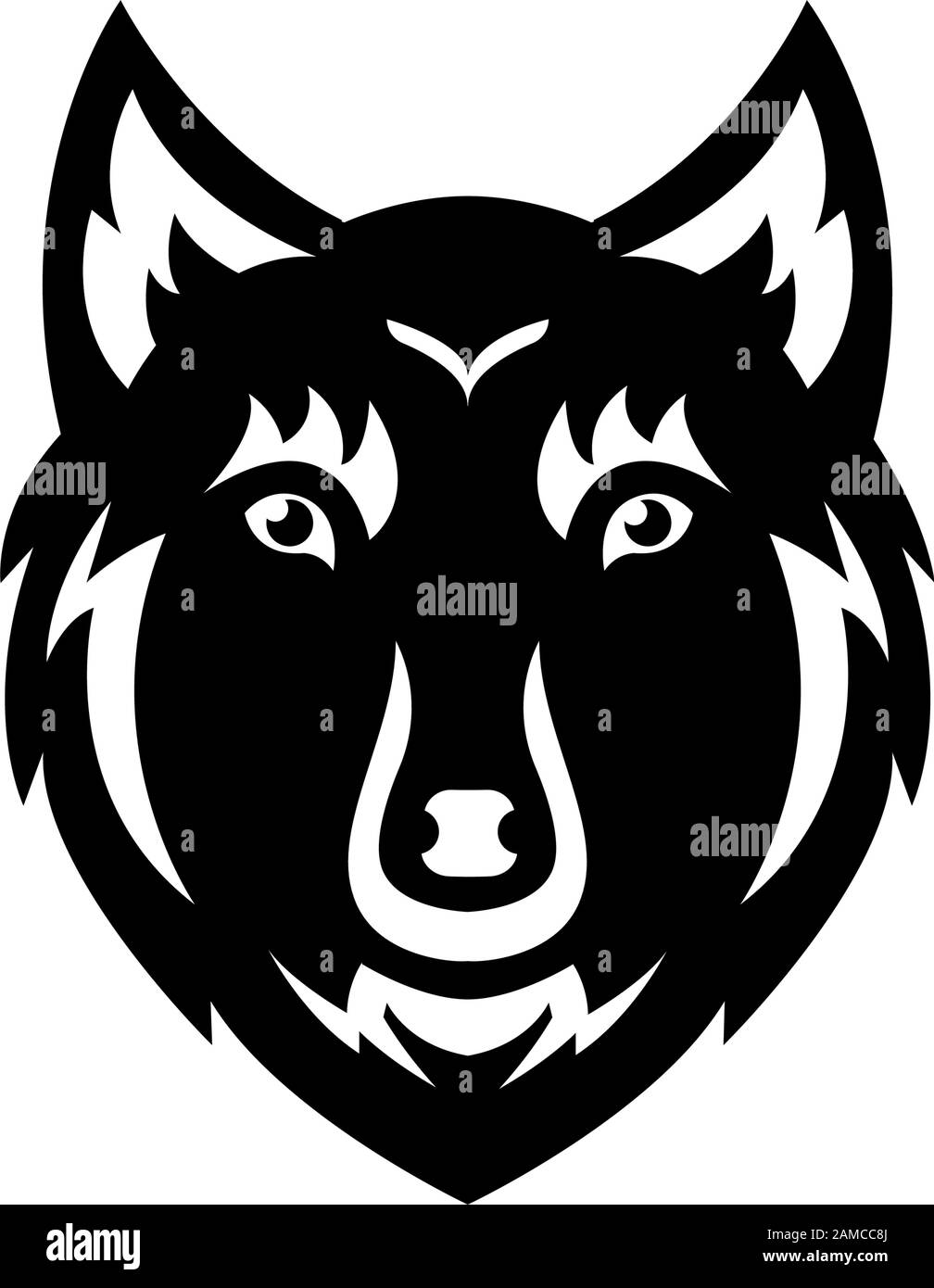 Wolf face animal outline Black and White Stock Photos & Images - Alamy