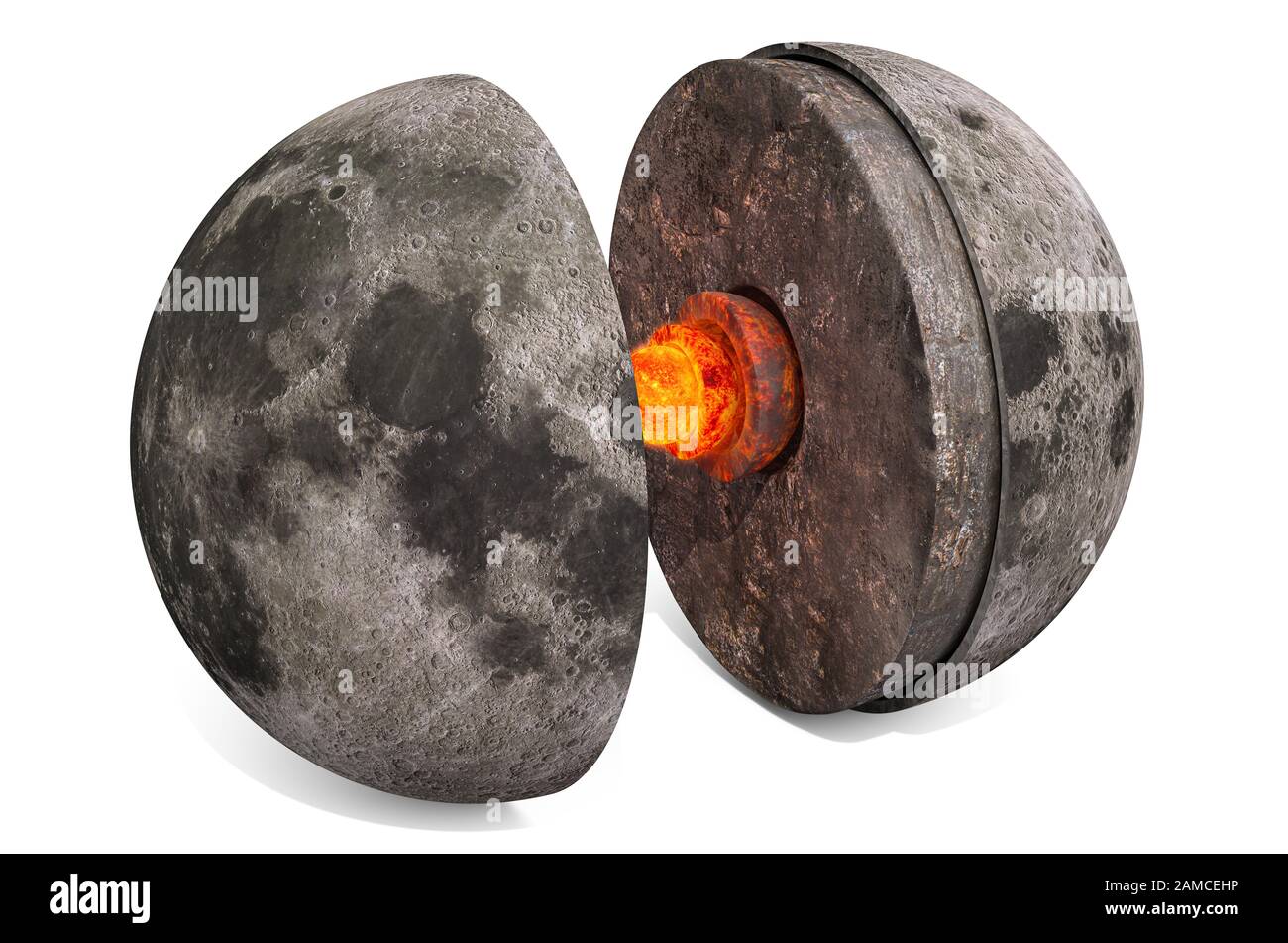 Structure of Moon concept, 3D rendering isolated on white background ...