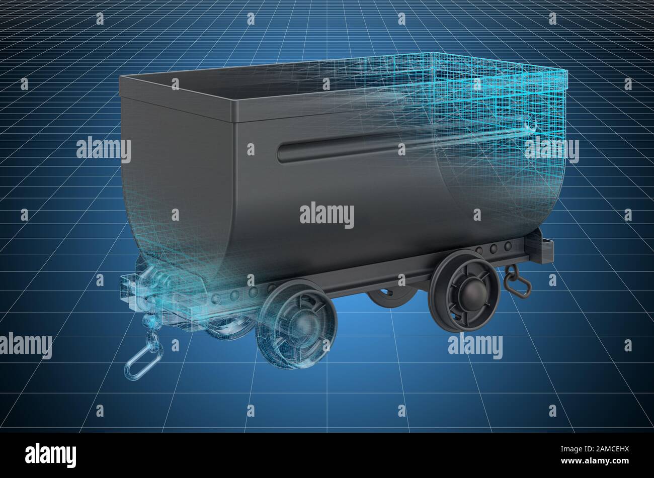 Visualization 3d cad model of mine cart, blueprint. 3D rendering Stock ...