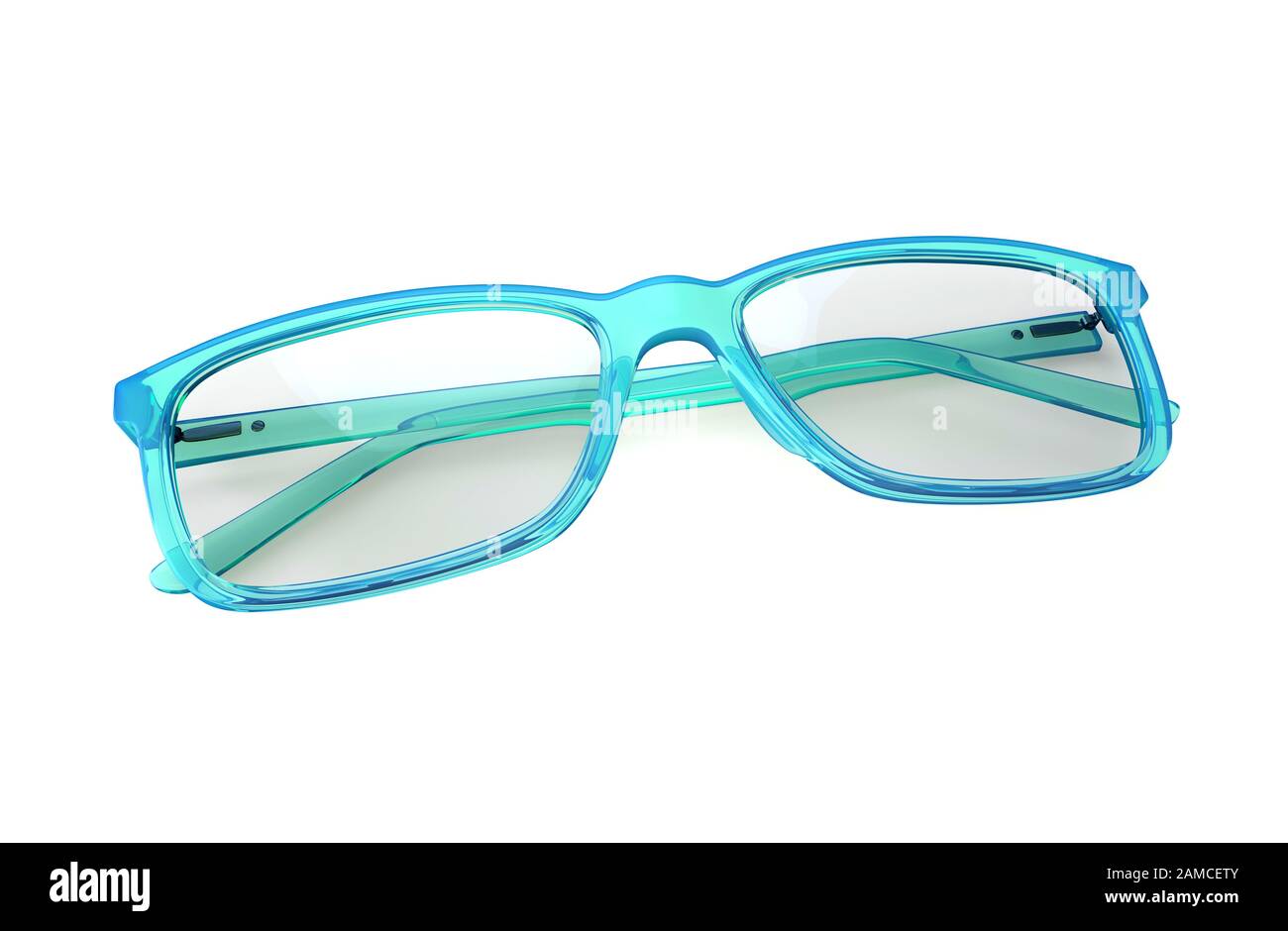 Blue transparent plastic classic glasses isolated on white background ...