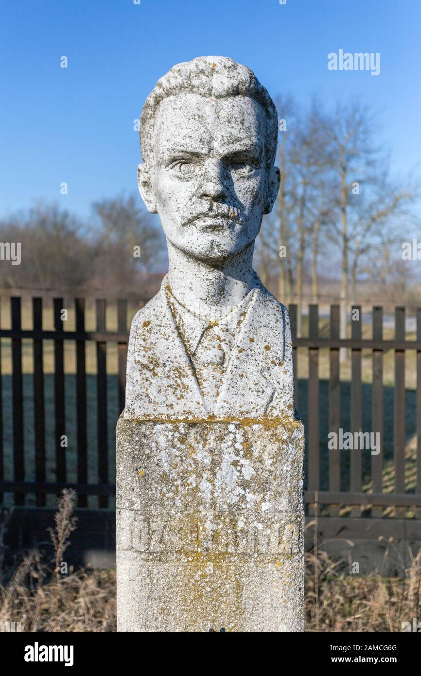 Szabadszallas, Hungary - 01 12 2020: Statue of the poet Attila Jozsef ...