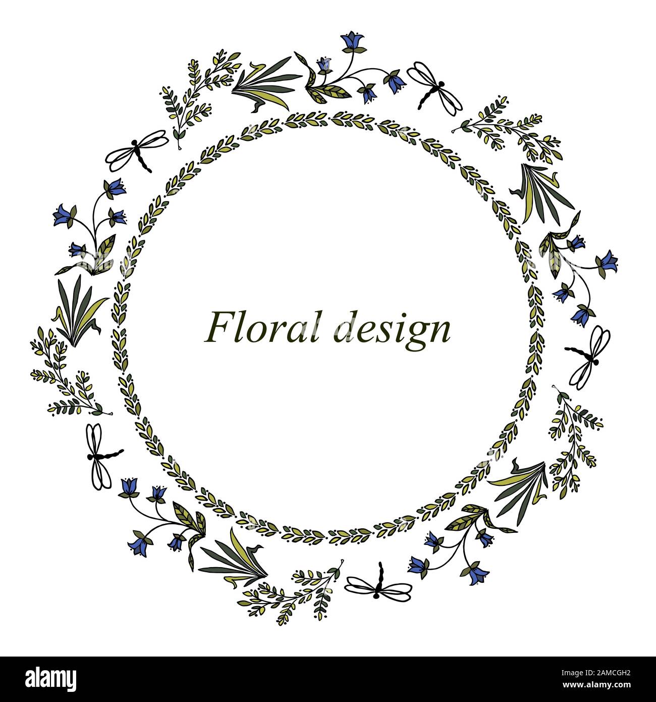 Oval frame for your text from vector elements, grass, leaves and ...