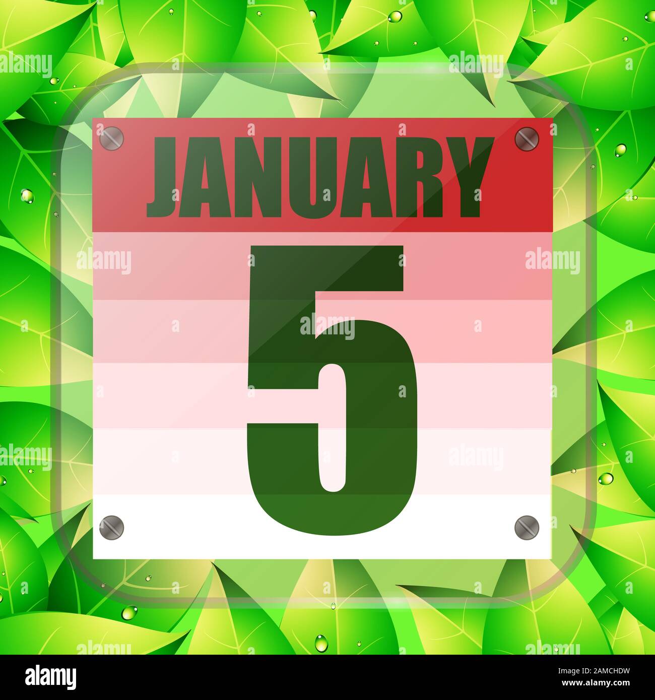 January 5 icon. Calendar date for planning important day with green ...
