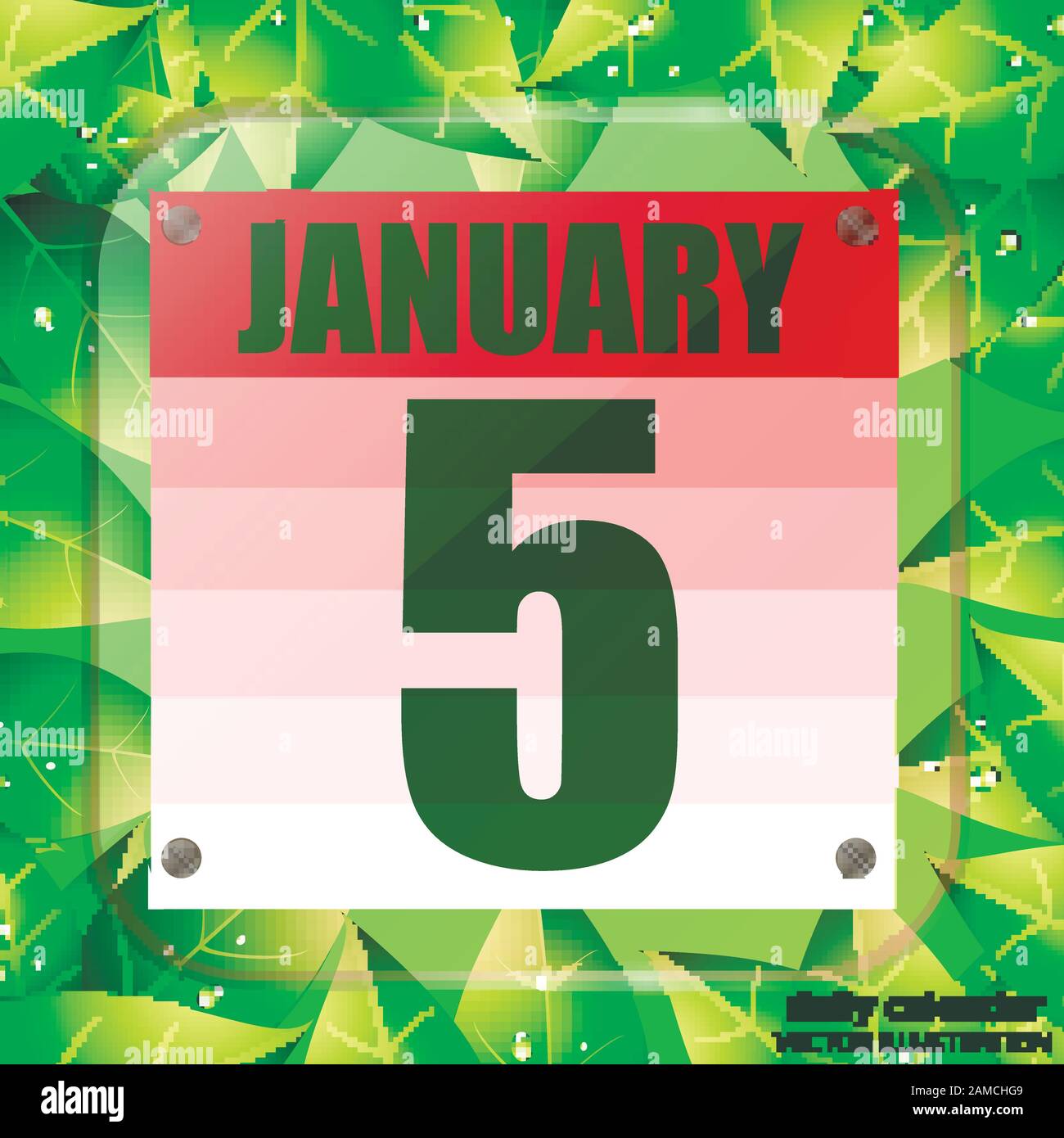 January 5 icon. Calendar date for planning important day with green ...