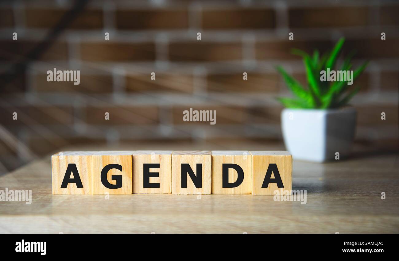 AGENDA word made with building blocks on brick background Stock Photo ...