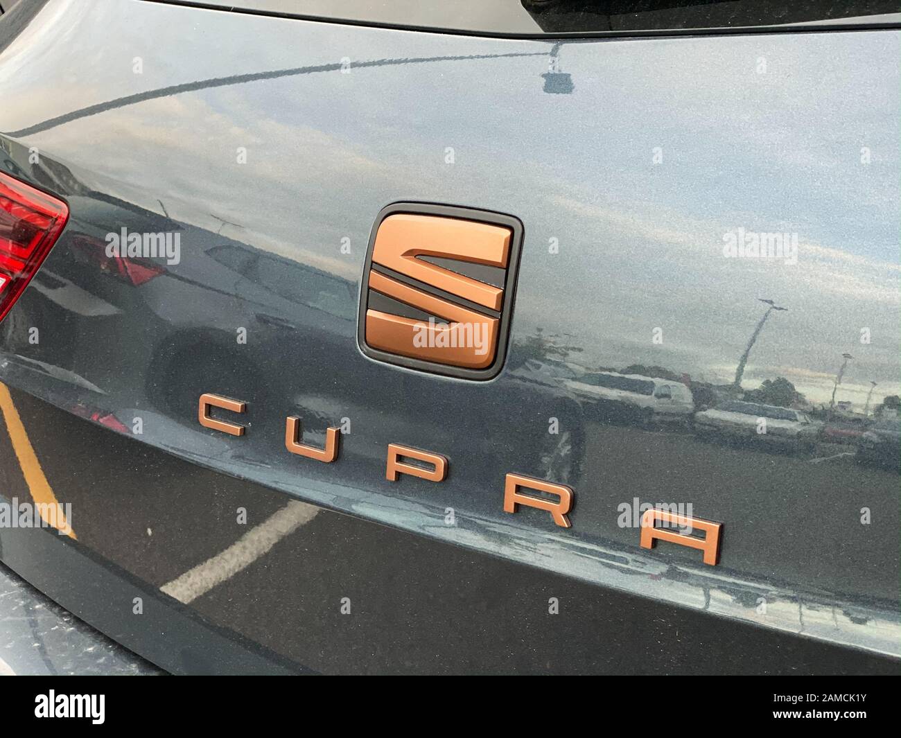 Paris, France - Oct 25, 2019: Rear view of sport luxury Seat Cupra car ...