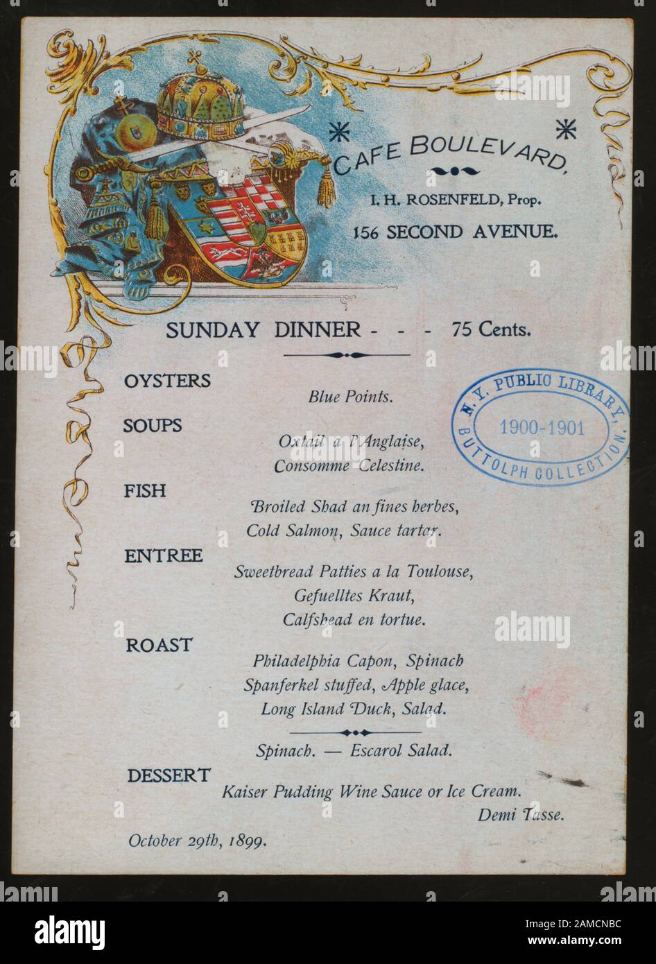 SUNDAY DINNER MENU (held by) CAFE BOULEVARD (at) (CAFE;) ILLUSTRATION ...