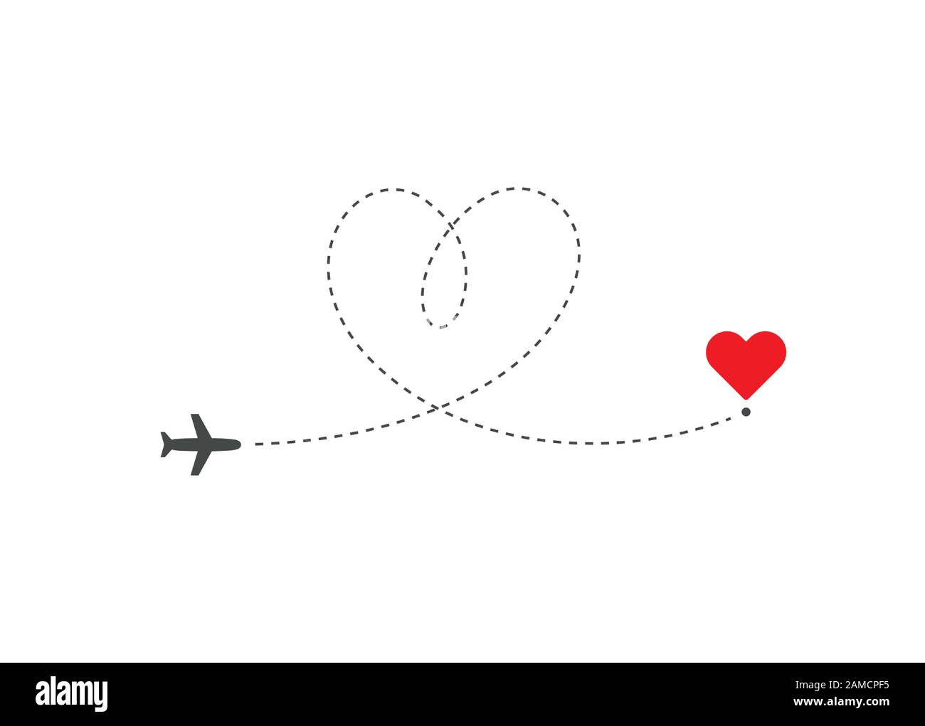 Heart shaped airplane flying on love route to destination in heart ...