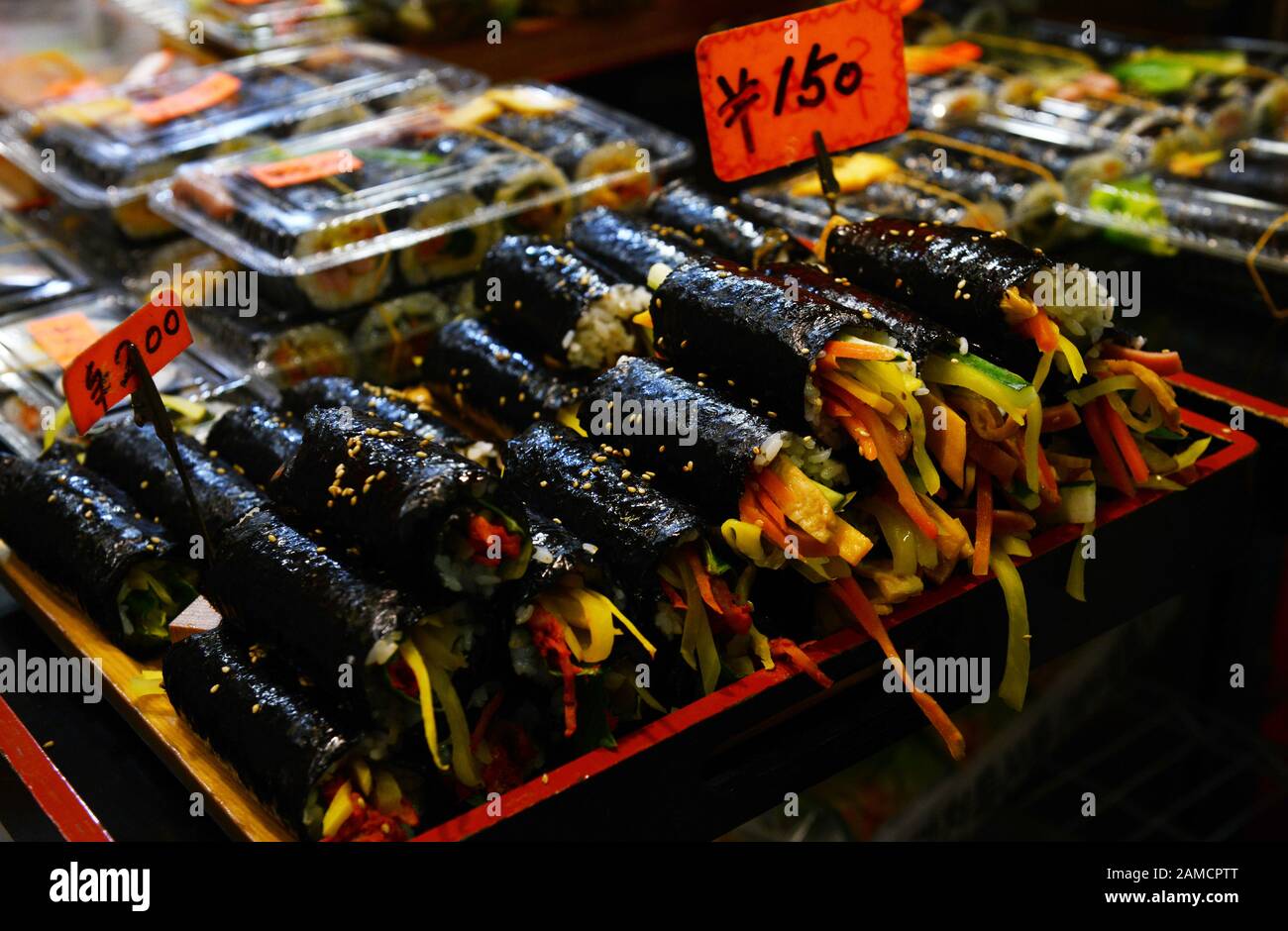 Korean style sushi burritos ( Korrito ) sold at the vibrant food market ...