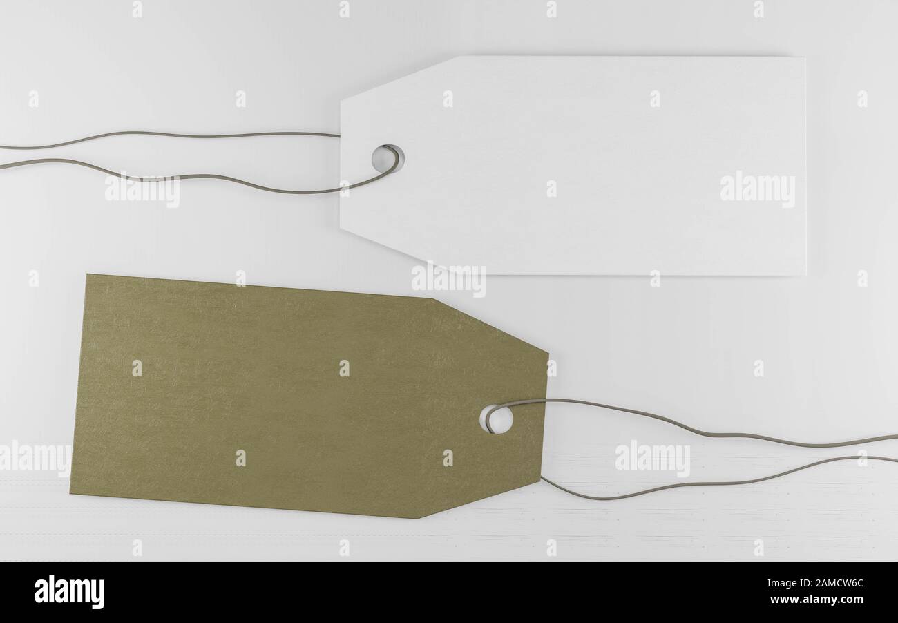 Blank tags tied. Price tags, gift tags, sale tag, address label. 3d ...