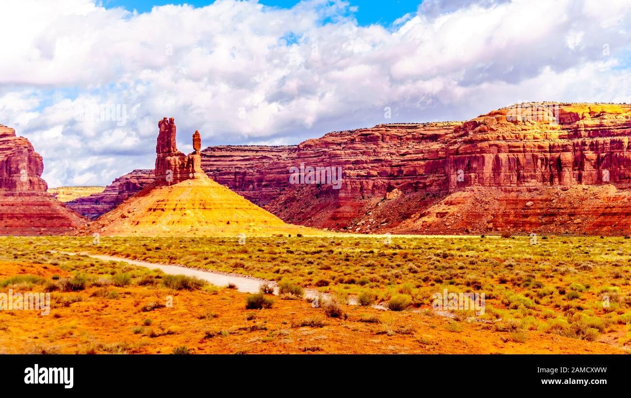 The Red Sandstone Buttes and Pinnacles in the semi desert landscape in ...