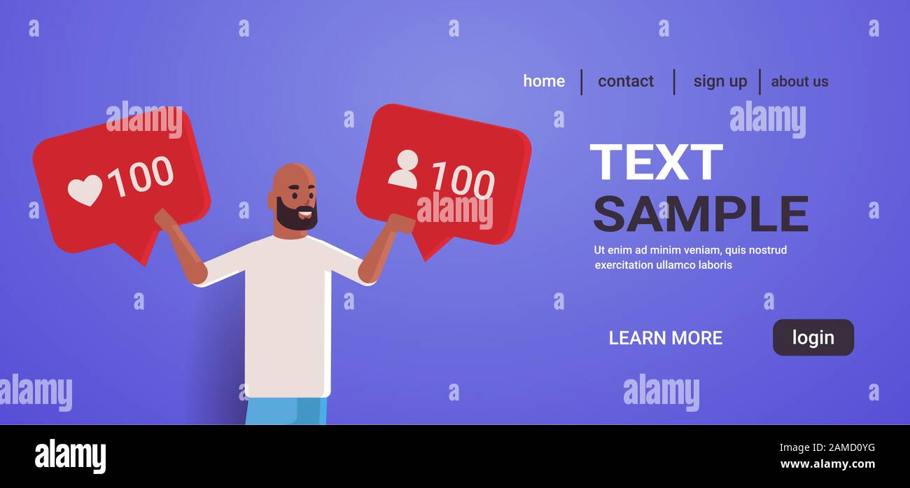 man holding notification icons african american blogger excited about ...