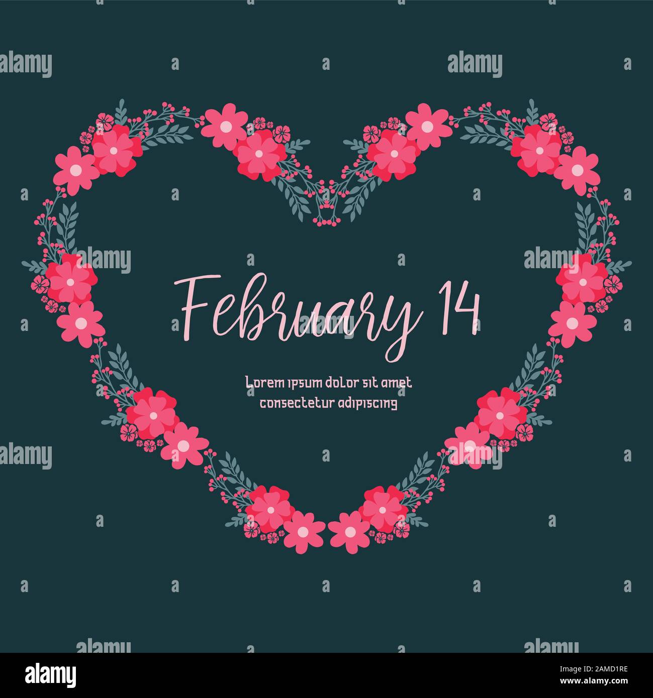 Modern shape of leaf and red flower frame, for elegant 14 February ...