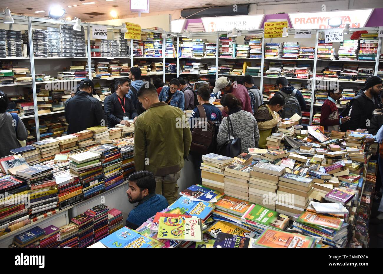 Delhi, India. 11th Jan, 2020. A stack of second hand books at a stall ...