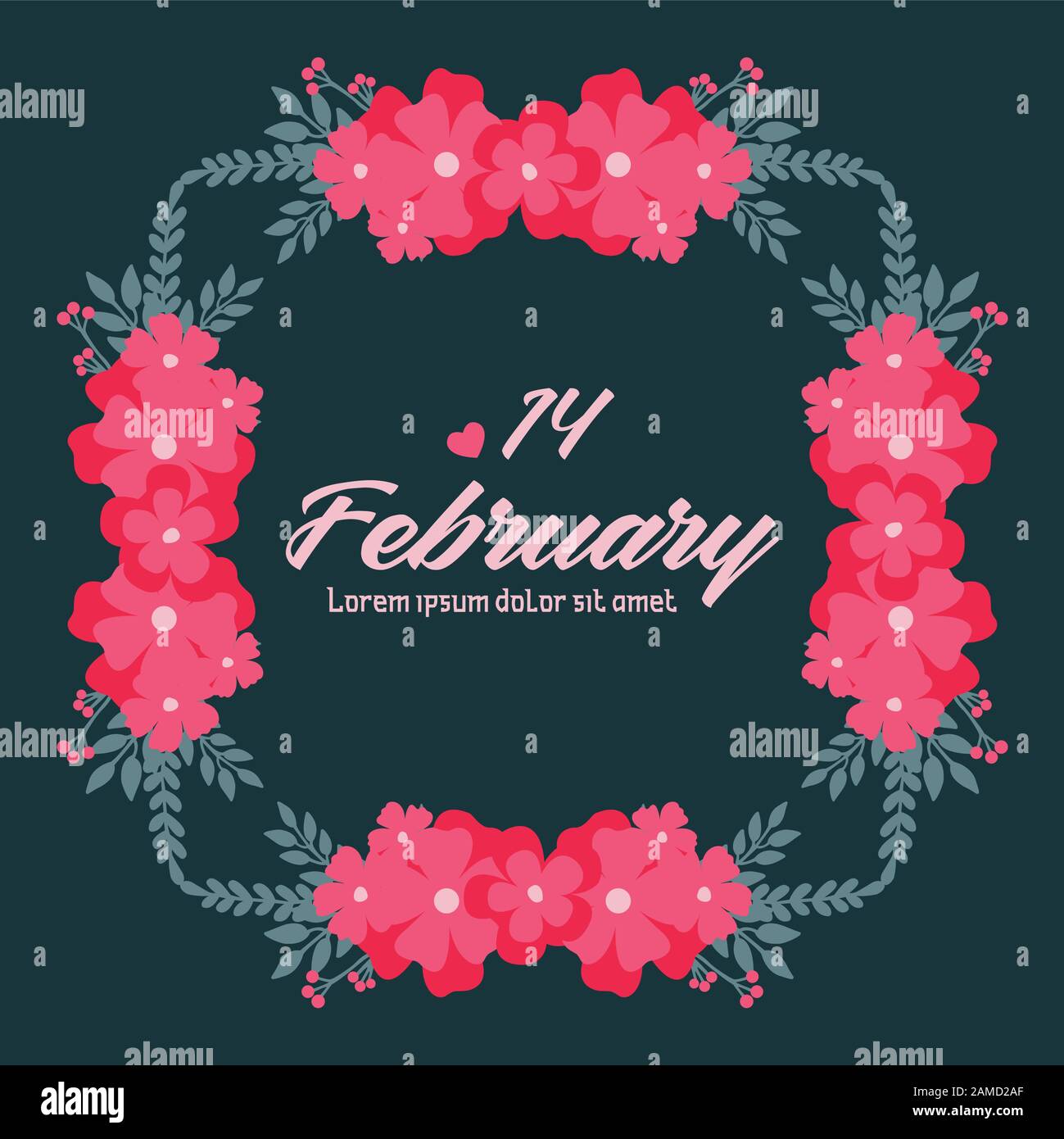 Invitation card template design for 14 February, with seamless leaf and ...