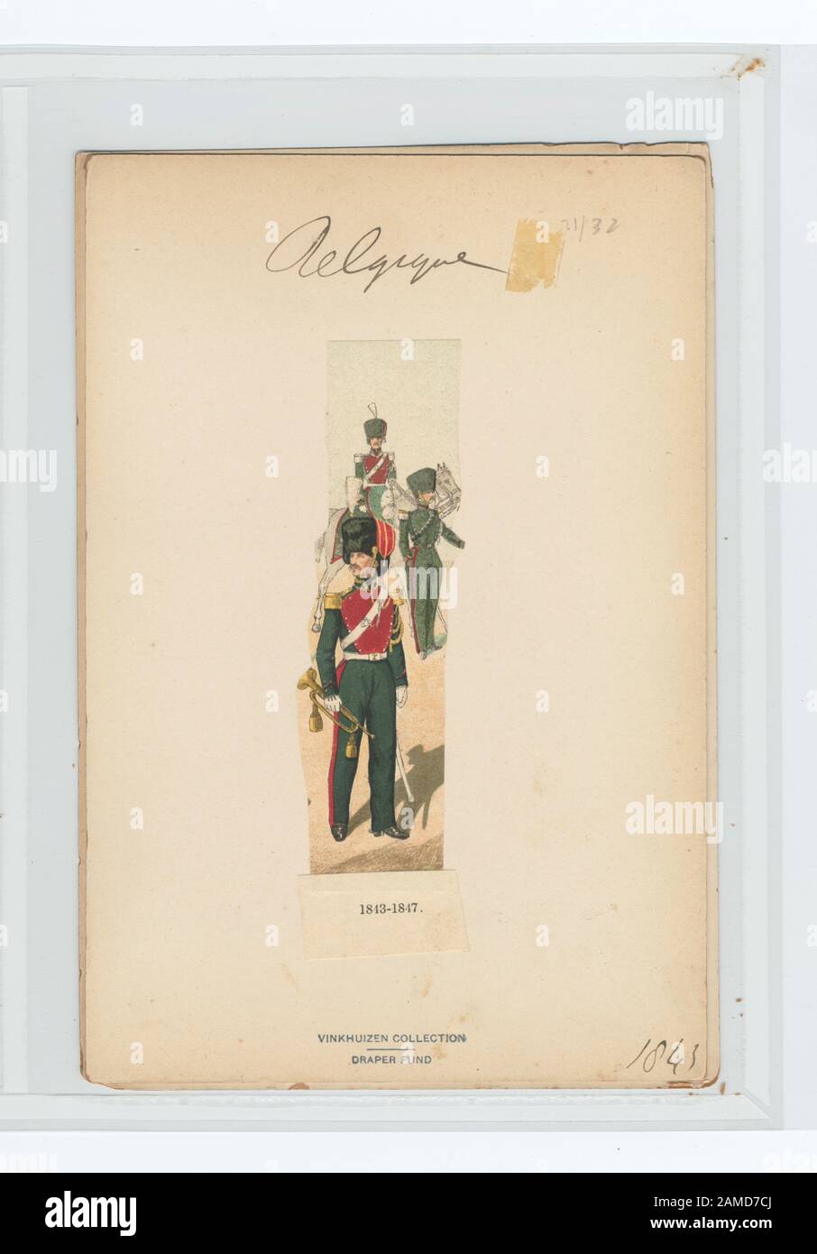 Soldier with trumpet in front of mounted solder, with a third holding ...