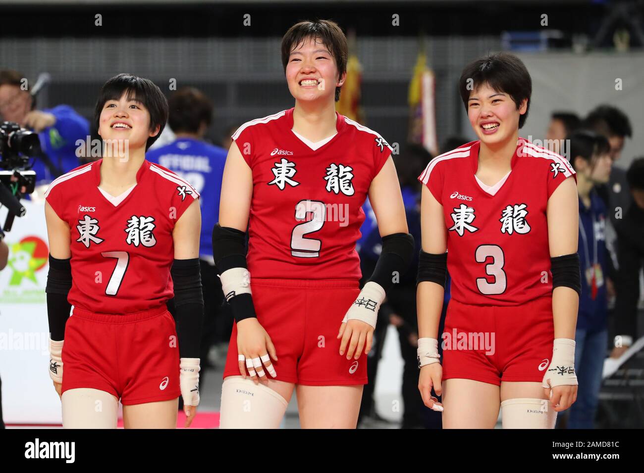 Musashino Forest Sport Plaza, Tokyo, Japan. 12th Jan, 2020. (L-R) Nanami Goto, Ayaka Araki, Saya ...