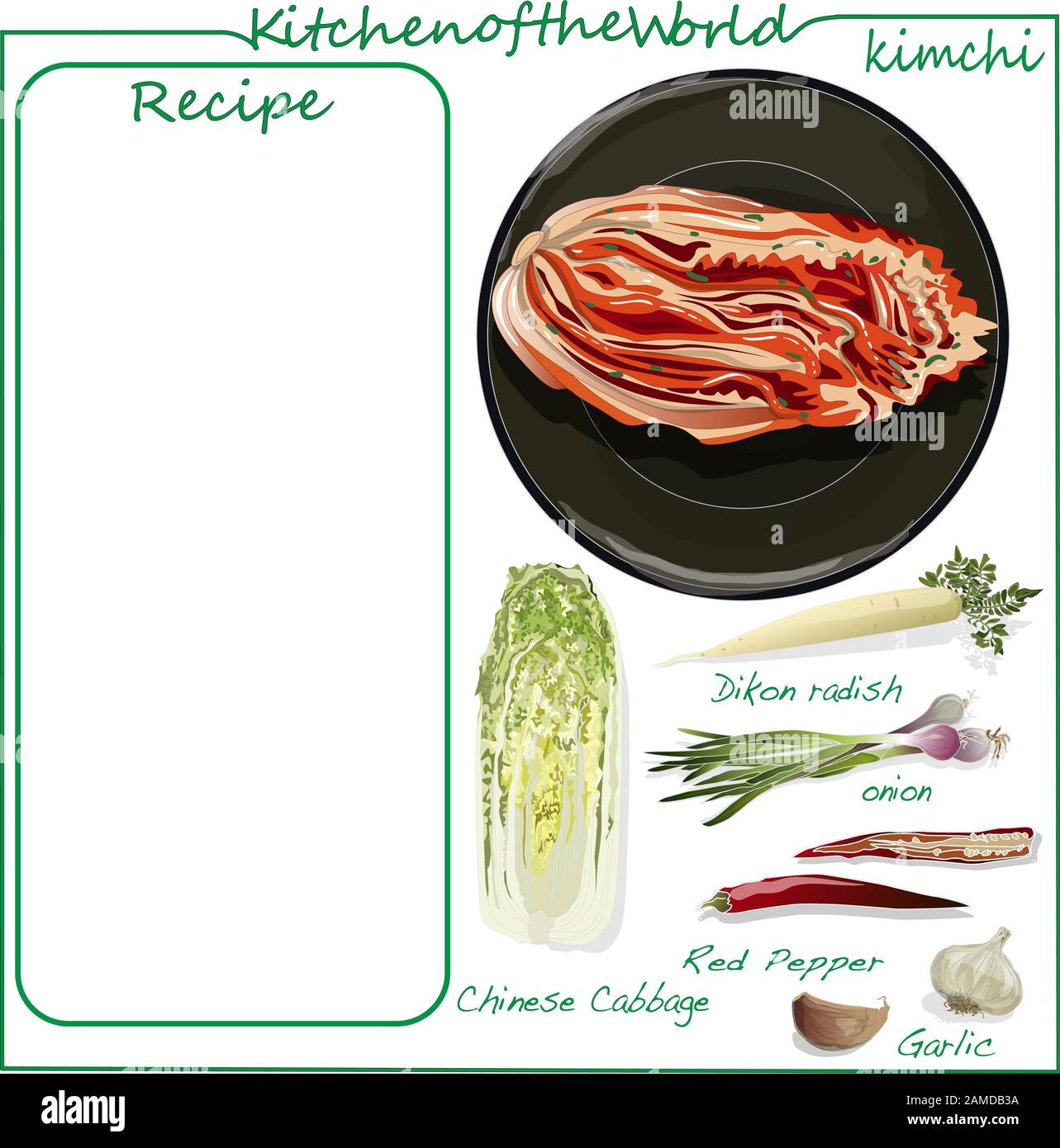 Vector illustration of menu. Recipe blank. Kimchi, traditional korean ...