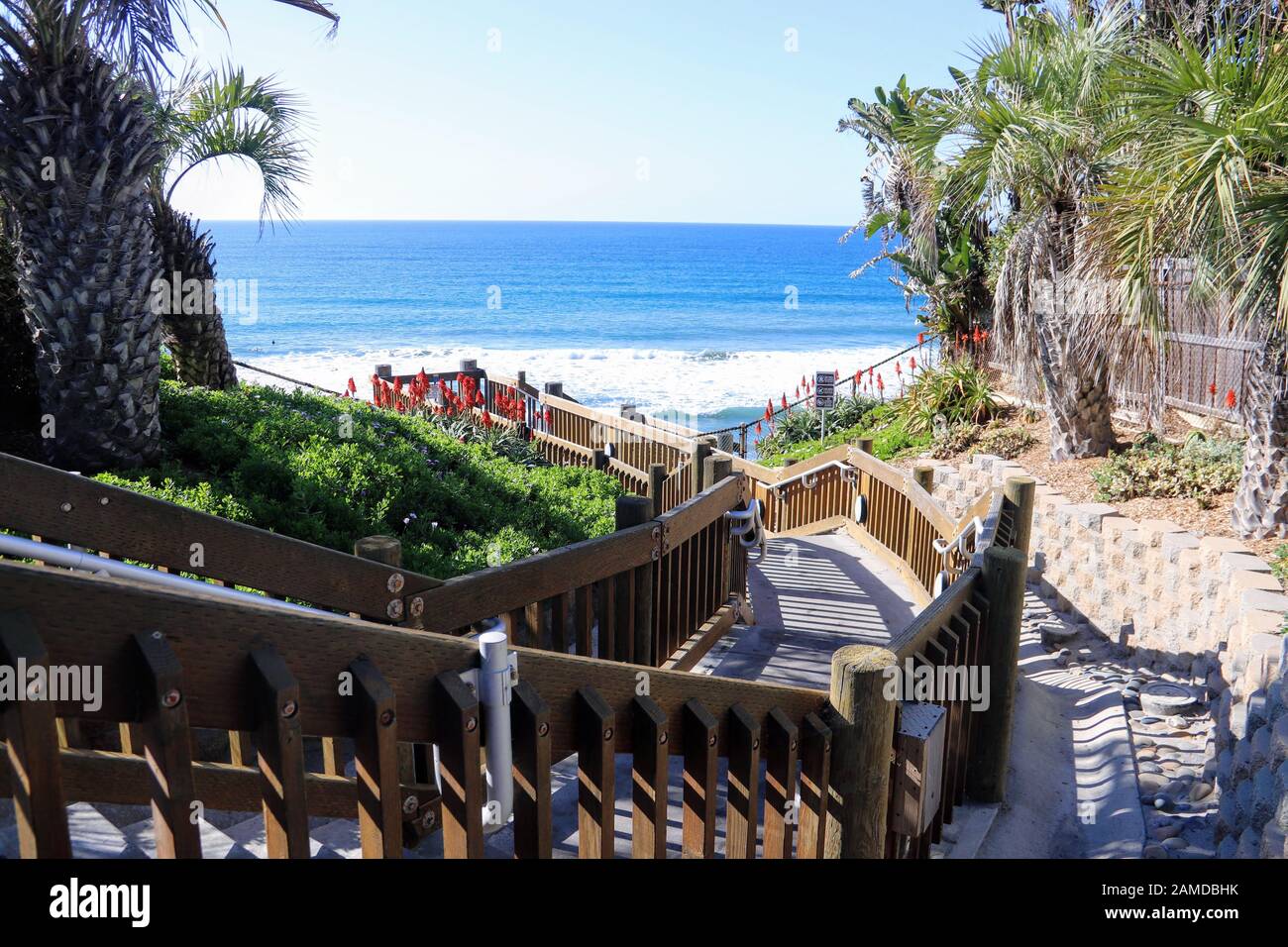 Path to the waves at Moonlight State Beach in Encinitas CA Stock Photo ...