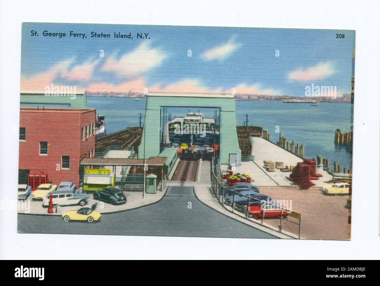 St George Ferry, Staten Island, NY (ferry slip with cars on shore ...