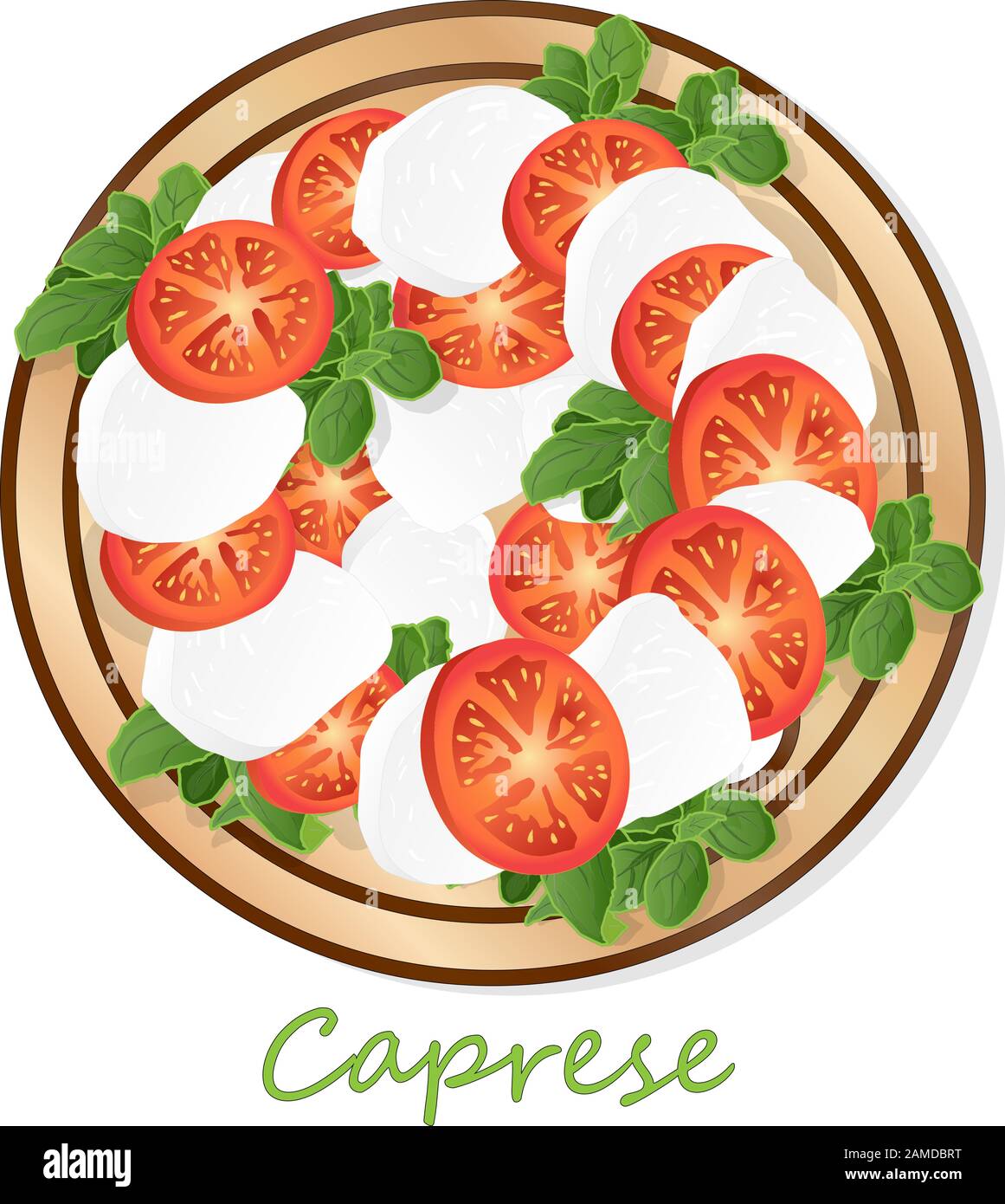 Vector illustration of delicious caprese salad with ripe tomatoes and ...