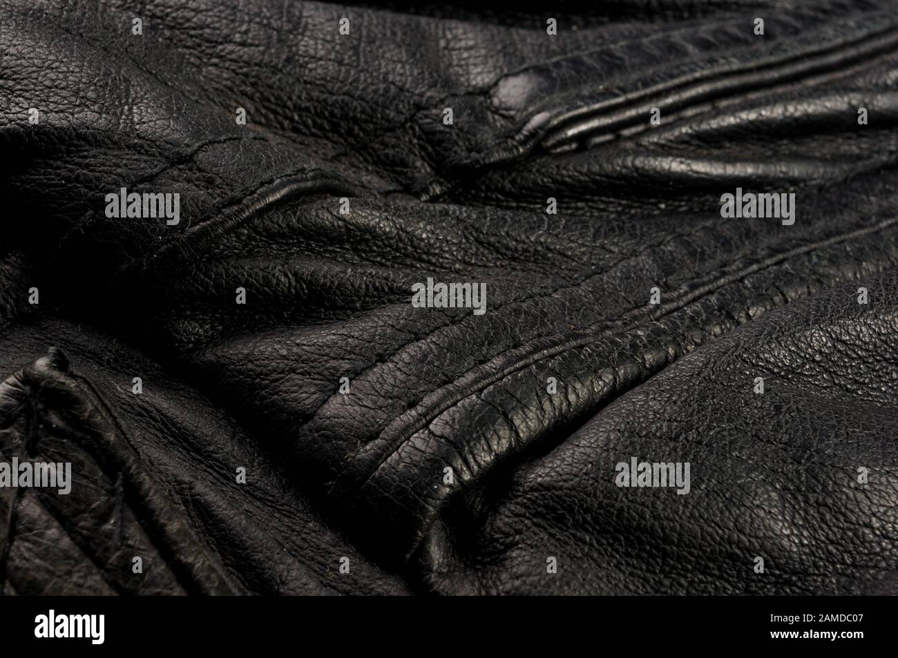 Old vintage genuine soft black leather texture background, top layer ...